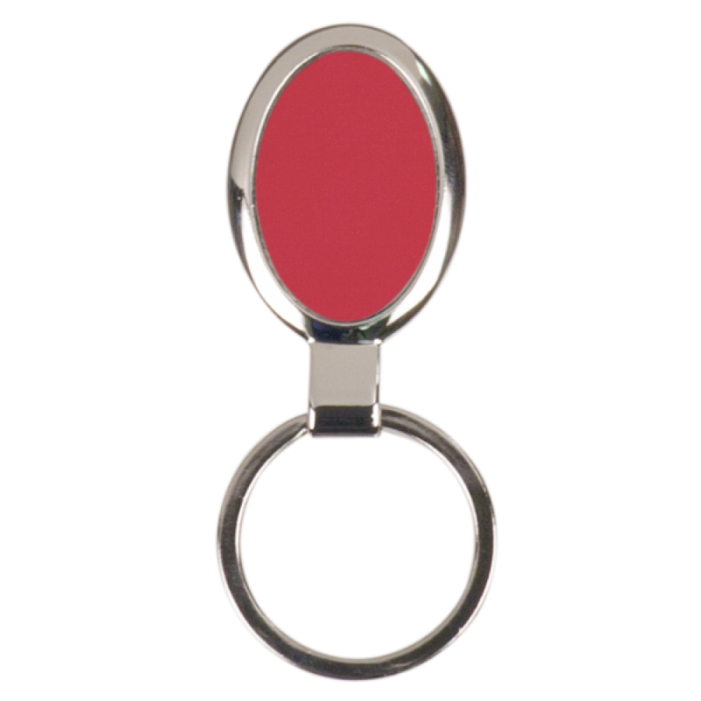 RED OVAL LASERABLE METAL KEYCHAIN