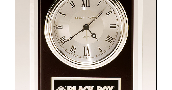 Beveled glass clock with wood accent, silver bezel and dial, three hand ...