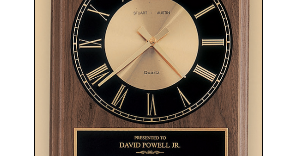 American walnut vertical wall clock with round face