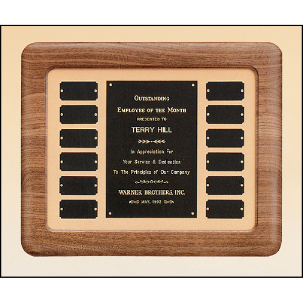 Solid American walnut Airflyte frame perpetual plaque Tan velour background